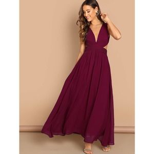 BohoGypsyDreamer.com | Dresses | Backless Burgundy Maroon Deep V Neck ...
